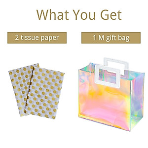 VUOJUR 11'' Holographic Gift Bag Medium Size with Tissue Paper Reusable Birthday Gift Bag for Women Girls Iridescent Bachelorette Wedding Bridal Bridesmaid Tote Gift Bag