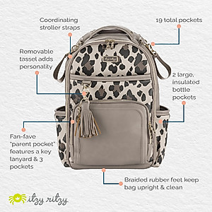 Itzy Ritzy Diaper Bag Backpack – Large Capacity Boss Plus Baby Backpack Diaper Bag Featuring 19 Pockets, Changing Pad, Stroller Clips, and Comfortable Backpack Straps, Leopard