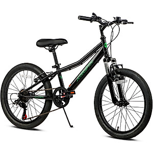 AVASTA 20'' Big Kids Mountain Bike for Age 6 7 8 9 10 11 12 Years Old Boys Girls Teen with Suspension Fork Front & Rear Dual Hand Brakes 6 Speeds Drivetrain, Black