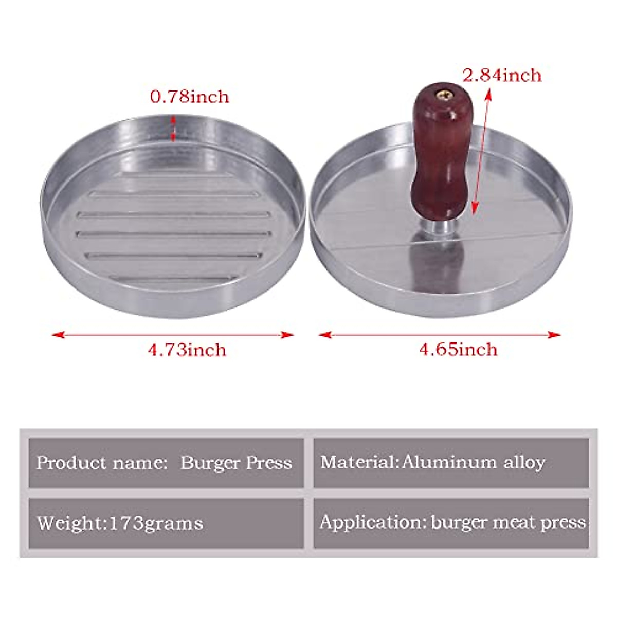 Kayzyue Burger Press Hamburger Patty Maker,Non Stick Patty Mold for Making Patties-Veggie Meat Pork Lamb Cheese Halal BBQ Grill,4" Diameter,1/4 to 3/4lb,with 100 Wax Paper (1 Press +100 Wax Paper)