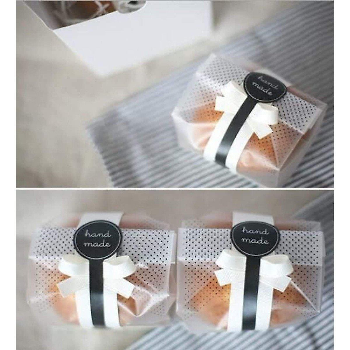 Palksky (400Pcs)200pcs Translucent Plastic Bags/Cellophane Bags with 200pcs Handmade Stickers for Muffin Cookie Cake Chocolate Candy Snack Wrapping Bakery Packaging