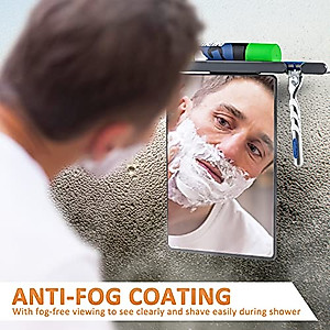SWAMTIK Shower Mirror Fogless for Shaving with Razor Holder, Large Anti Fog Mirror Fogless Suction Wall Mounted NO-Drilling & Removable, Shatterproof & Waterproof - Men and Women (Grey)