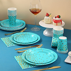 joy akkess 175PCS Teal Birthday Decorations Teal Party Decorations Birthday Plates and Napkins Party Supplies Serve 25 Teal Paper Plates for Brithday Party Wedding Baby Shower Graduation