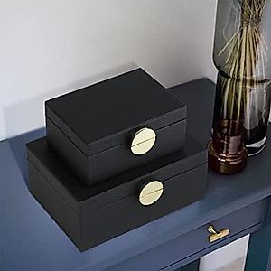 HofferRuffer Faux Leather Jewelry Boxes, Decorative Boxes Storage Accessory Organizer with Gold Hardware Decor, Classic Vegan Leather Set of 2 Pieces (Black)