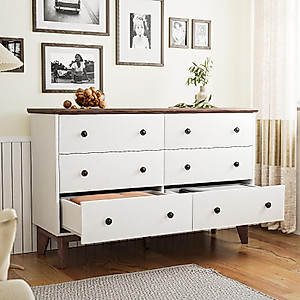 LYNSOM White Dresser for Bedroom, Modern 6 Drawer Double Dresser with Deep Drawers and Gold Knobs, Wood Storage Chest of Drawers for Living Room, Office