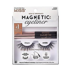 KISS Magnetic, False Eyelashes, Charm', 12 mm, Includes 1 Pair Of Magnetic Lashes, Magnetic Lash Eyeliner, Contact Lens Friendly, Easy to Apply, Reusable Strip Lashes