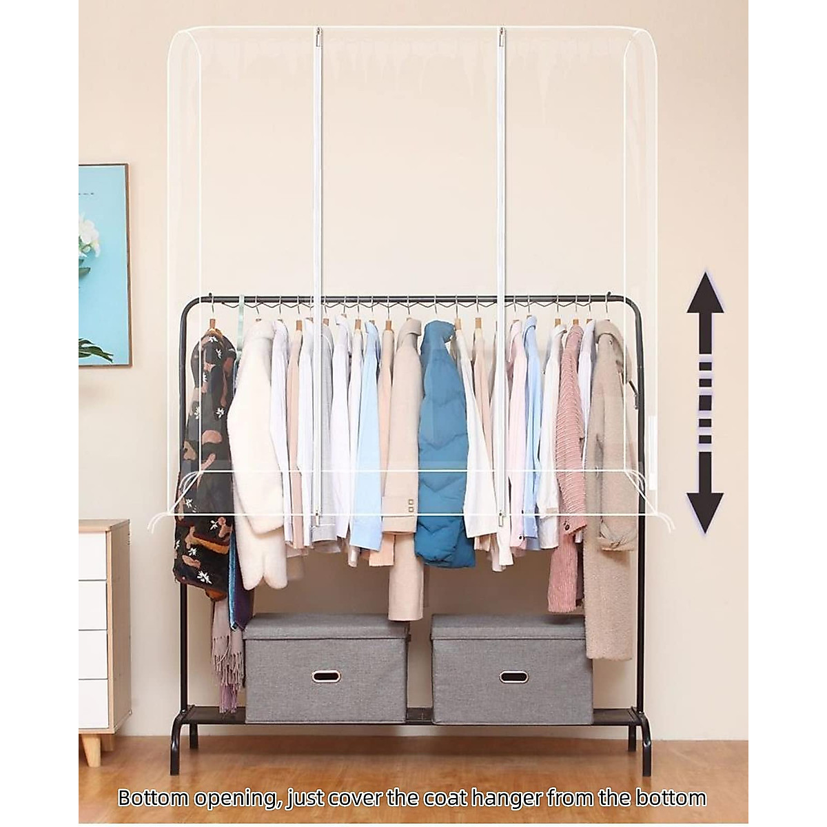 Senvitate Garment Rack Cover, Transparent PEVA Clothes Rack Cover with 2 Smooth Zipper, Clothing Dustproof Waterproof Protector Cover (47X20X59-Clear)