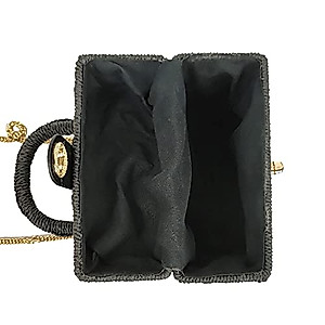 Handwoven Rattan Bag, Natural & Elegant Vintage Purse Bag Beach Sea Handbag Holiday Bag Casual Handbag (Black)