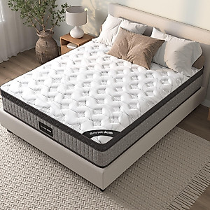 10'' Queen Mattress, Queen Size Mattress in a Box, Modern New Diamond Innerspring Hybrid and Cooling Gel Memory Foam Mattresses, Pressure Relief & Motion Isolation, RV Medium Firm Mattress (Queen)