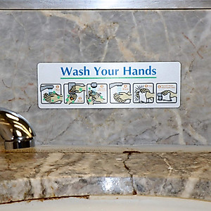 SmartSign 2 x 6 inch “Wash Your Hands” Hand Washing Instructions Sign with Adhesive Backing for Bathroom, Matte Finish, 32 mil Anodized Aluminum, Multicolor, Made in USA