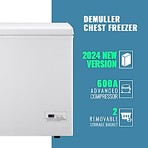 DEMULLER Chest Freezer with Electronic Control 41℉ to -15 ℉Deep Freezer 4.0Cubic Feet Freestanding Small Freezers with 2Removable Stainless Steel Basket Mini Freezer Top Open Door Compact Freezer