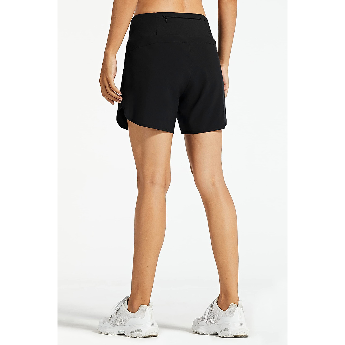 Libin Women's 5 Inches Athletic Running Shorts with Liner Quick Dry Workout Gym Shorts for Lounge Sports with Zipper Pockets,Black L