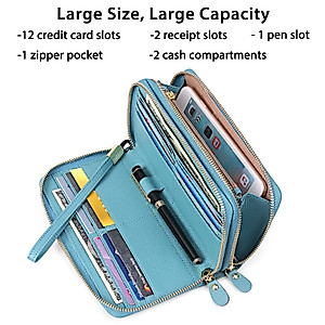 SENDEFN Leather Women Wallet RFID Blocking Zipper Around Phone Holder Clutch Wristlet Large Capacity