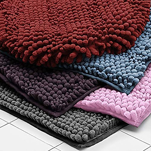 Clara Clark Chenille Bathroom Rugs, Ultra Soft Plush Shaggy Bath Mats for Bathroom, Machine Washable Non Slip Backing Rubber Bath Rug Set, 3 Piece Bathroom Rug Set, Gray