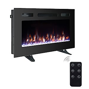 30 Inch Freestanding Electric Fireplace Inserts, Quiet Wall Mounted Fireplace, Led Fireplace for Living Room, Recessed Electric Fireplace, Linear Fireplace, Logs & Crystal, 750/1500W