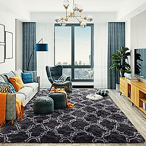 HOMORE Fluffy Bedroom Rug Super Soft Shaggy Plush Carpet 5x8 Feet, Shag Velvet Moroccan Area Rugs for Kids Girls Living Room Bed Home Decor,Gray