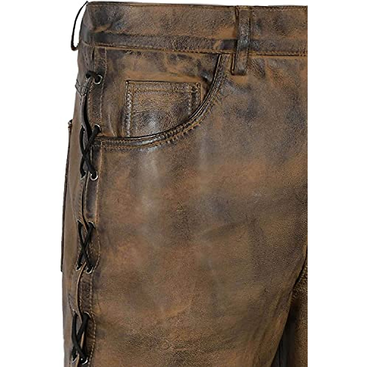 Cowboy Western Traditional Native American Leather Pants for Men Casual Classic Breeches Fashion Pant (Dirty Brown, 36'' Waist for 34'' 35'')