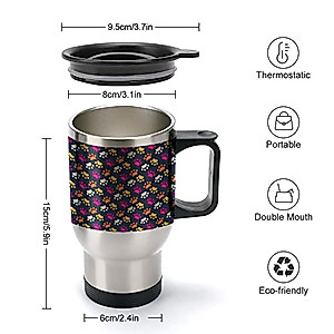 Colorful Dog Pawprints 14 Oz Travel Coffee Mug Stainless Steel Vacuum Insulated Cup with Lid