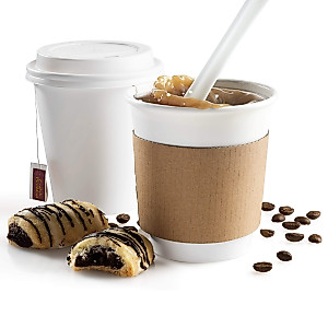 NYHI 200 Pack 8 oz White Paper Disposable Coffee Cups With Lids And Sleeves Hot Cold Beverage Drinking Cup for Water Juice Coffee or Tea