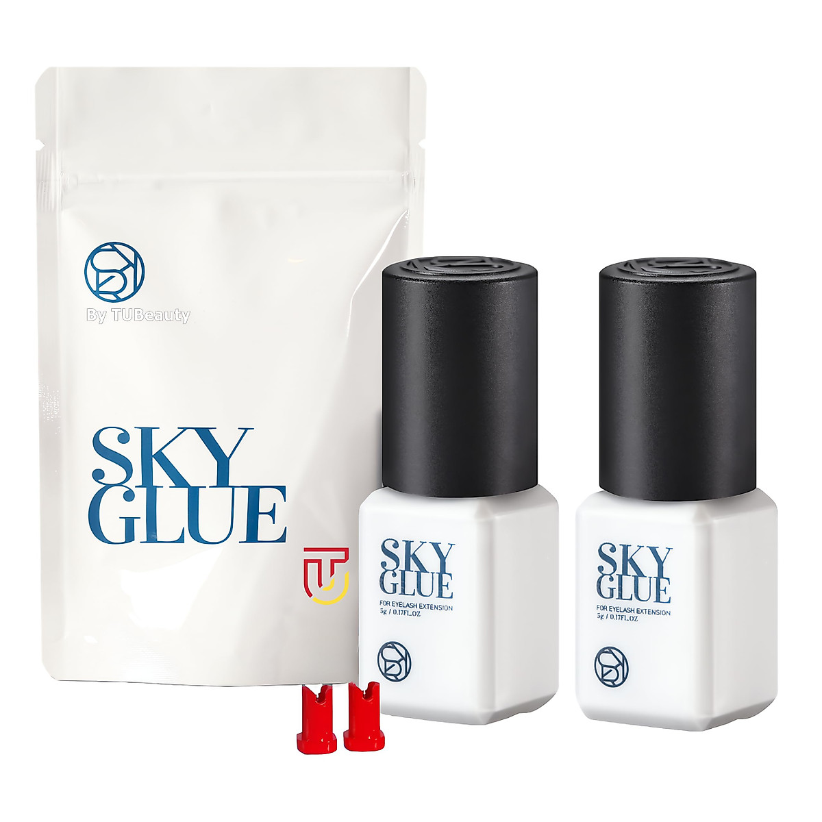 2 Bottles Sky Glue D for Eyelash Extension 5ml - Professional Powerful Strong Black Eyelash Individual Extension Adhesive / 1-2s Fast Drying / 5-6 Weeks Lasting time TUBeauty