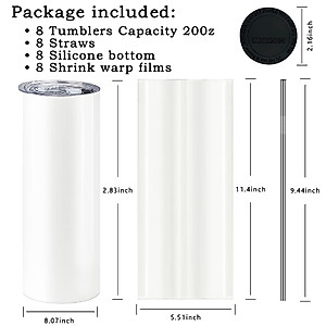 XccMe 8 Pack Sublimation Tumblers bulk,20 oz Straight Stainless Steel Tumbler,Double Wall Insulated Sublimation Blanks with Lid,Straw,Individually Boxed,Polymer Coating for Mug Press Machine