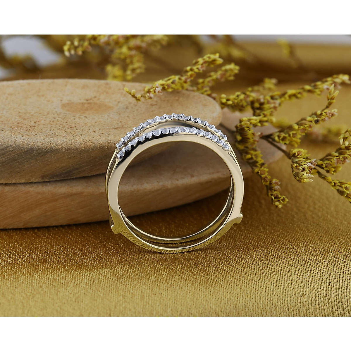 Dazzlingrock Collection 0.50 Carat (Cttw) Round White Diamond Double Enhancer Guard Wedding Band for Women in 10K Yellow Gold Size 6