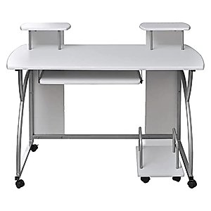 Office Desk,Industrial Gaming Table,Small Standing Desk,for Small Space,Home Office Table,Simple Style,Computer Desk with Pull-Out Keyboard Tray White Cart Game Laptop Table