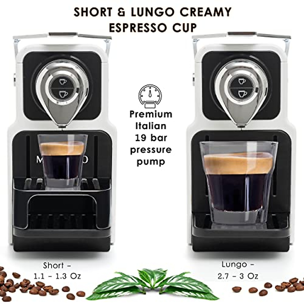 Mixpresso Espresso Machine for Nespresso Compatible Capsule, Single Serve Coffee Maker Programmable Buttons for Espresso Pods, Premium Italian 19 Bar High Pressure Pump 23oz 1400W (White)