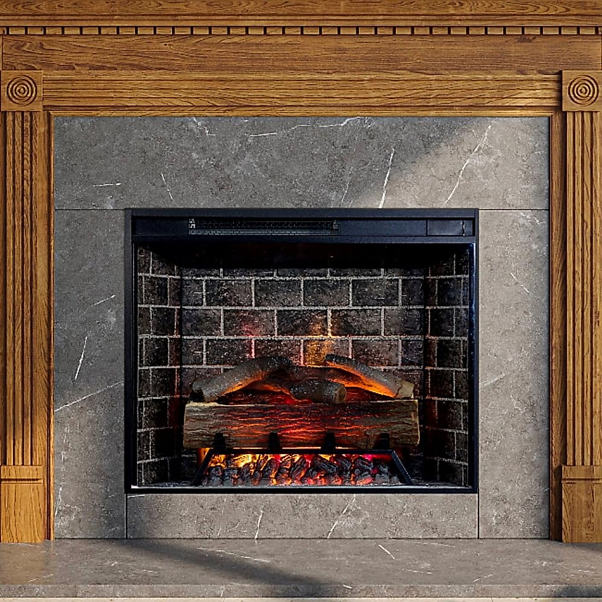 Modern Ember Uptown 28" Smart Electric Fireplace Insert with Remote Control, Compatible with Alexa and Google Assistant - 1,000 Sq Ft Electric Heater with Realistic Flames and Log Set