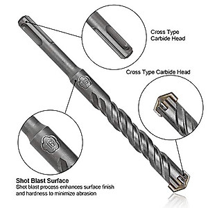 APACALI 9 Piece SDS Plus Masonry Drill Bit Set 3/16" - 5/8" Carbide Tip Rotary Hammer Drill Bits with 3/8 inch SDS-Plus Shank for Brick, Masonry, Concrete, Rock, Ceramic Tile, Cement