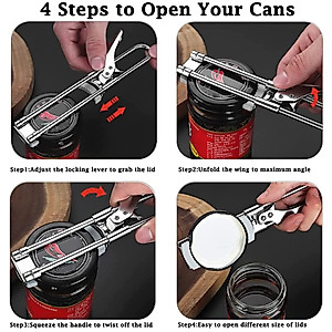 Jar & Bottle Opener, Automatic Jar Opener for Arthritis, Weak Hands, Bottle Opener for Arthritic Hands, Adjustable Multifunctional Stainless Steel Can Opener Jar Lid Gripper, Manual Jar Bottle Opener