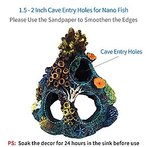 Uniclife Aquarium Decorations Resin Coral Rock Mountain Cave Fish Tank Decor Ornaments Fish House for Betta Rest Hide Play Breed