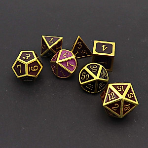 Haxtec Color Changing Metal DND Dice Set W/Gift Leather Dice Bag Temeprature Polyhedral D&D Dices for RPG Dungeons and Dragons-Gold Black Purple Shift