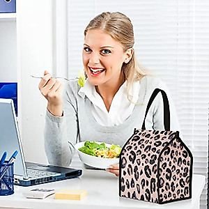Leopard Print Reusable Lunch Bag Cheetah Pink Insulated Lunch Box Lunch Tote with Aluminum Foil, Handbag for Office School Kids Teen