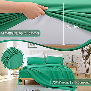 Whitney Home Textile Full Size Sheet Set - Luxury Soft Comfy Bed Sheets, Breathable Cooling Hotel Bedding for Women, Men, Teens, Extra Deep Pocket, Easy-Fit, Oeko-Tex, Wrinkle Free 4 Piece - Emerald