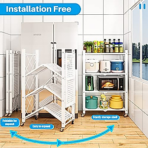 YKLSLH 4-Tier Collapsible Shelves Heavy Duty Folding Shelves Storage Rack with Wheels Portable Storage Shelving Unit for Garage Kitchen Holds up to 1000 lbs Capacity, White