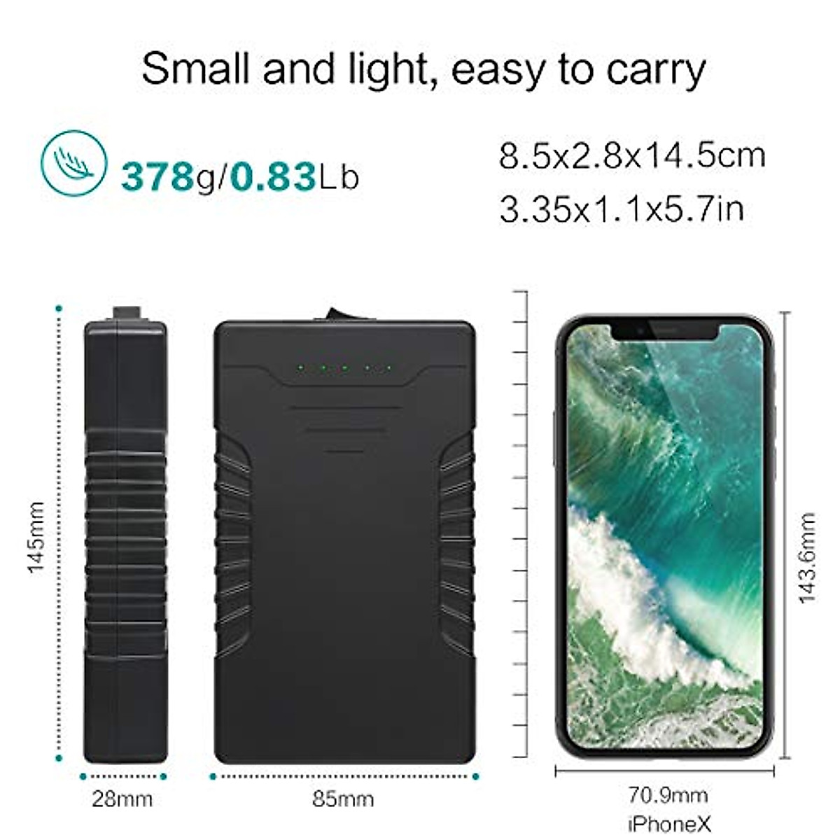 Talentcell Rechargeable 12V 6000mAh/5V 12000mAh DC Output Lithium ion Battery Pack for LED Strip and CCTV Camera, Portable Li-ion Power Bank with Charger, Black