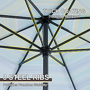 Gardesol 9 FT Patio Umbrella, Market Umbrella with Push Button Tilt/Crank,8 Sturdy Ribs, Fade Resistant, Solution-Dyed Fabric, Outdoor Table Umbrella for Deck, Backyard, Pool, Blue Green