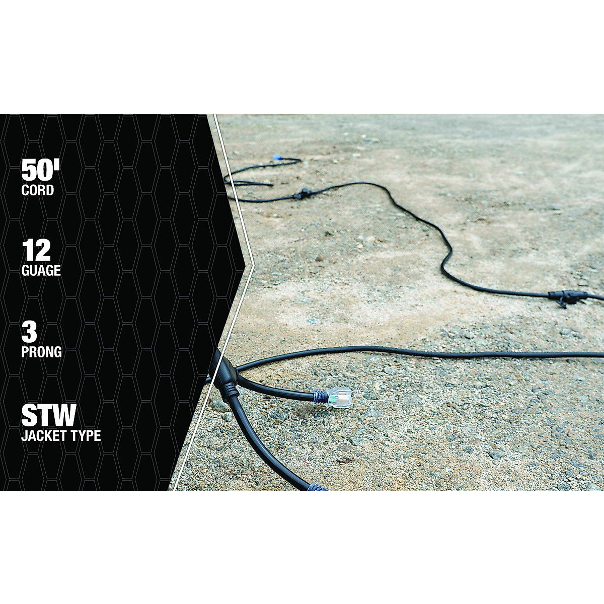 Southwire 65039101 12/3 50-Ft. Generator Power Cord, Black 6-Outlet