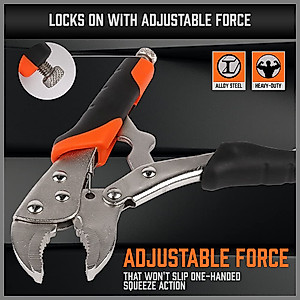 HORUSDY 4-Piece Locking Pliers Set, 5-inch, 7-inch and 10-inch Curved Jaw and 6-1/2-inch Straight Jaw