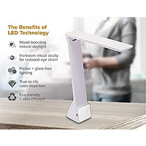Bostitch Office KT-VLED1810-WHITE Rechargable Battery LED Desk Lamp, 3 Color Temperatures, Flip Open, White