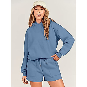 ANRABESS Women 2 Piece Outfit Oversized Hoodie Sweatshirt Shorts Lounge Sweat Set Sweatsuit Tracksuit 2025 Trendy Y2K Clothes Deep Blue Medium