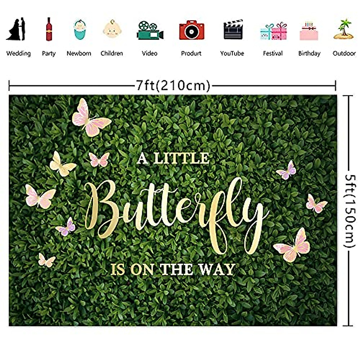 Ticuenicoa 7×5ft Greenery Butterfly Backdrop A Little Butterfly is On The Way Baby Shower Photography Background Green Leaves Pink Butterfly Baby Shower Theme Party Banner Decorations