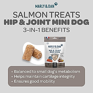 Marly & Dan Small Breed Hip & Joint Healthy Mobility Mini Dog Treats for Small Dogs, Made in France with Salmon, Sweet Potato, Glucosamine and Chondroitin, 3.5 oz