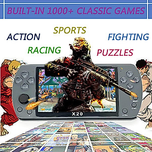 Joseky X20 Handheld Game Console - Support External Handles and Built-in 1000+ Classic Games, Two-Player Mode TV HD Output 5.1-inch Large-Screen Multi-Function Game Console (Black)