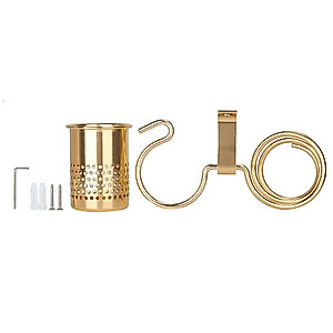 Gold Blow Dryer Holder Wall Mount, wall mount hair dryers, Hair Dryer Rack, Punching Bathroom Hair Dryer Holder Stand Wall Mounted Organizer Multipurpose Rack, Space Aluminum (Matte-c8)