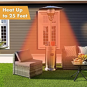 COSTWAY 48,000 BTU Outdoor Patio Heater, Stainless Steel Tall Propane Heater with Wheels & Drink Shelf Table, Safety Auto Shut Off Valve, Portable Standing Patio Heaters for Outdoor Garden Backyard