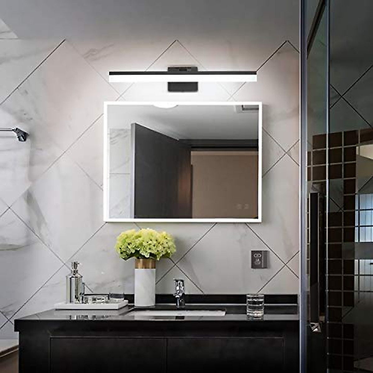 SOLFART Dimmable Black Vanity Light Bar Lighting Fixtures Modern Bathroom Light Fixtures 6000K Rotatable White Aluminum LED Light