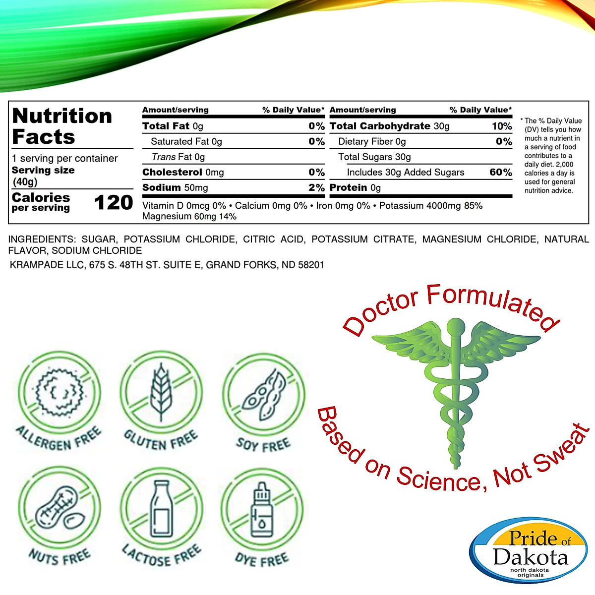 Krampade Electrolytes Powder Potassium Supplement - 4000 mg K+, >4X More Than Coconut Water | Instant Cramp Relief | Hydration Powder