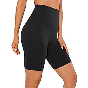 CRZ YOGA Women's Butterluxe Super High Waisted Biker Shorts 8 Inches - Over Belly Workout Yoga Short Leggings Black Small